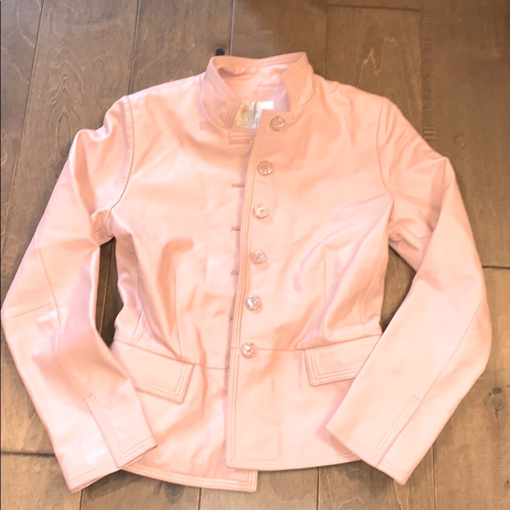 100% Authentic Pink Leather Jacket Peplum Style - Gem